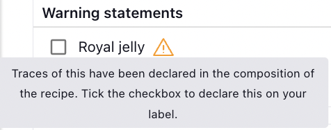 Set warning and advisory statements for a recipe or sub recipe ...